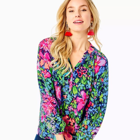 Lilly Pulitzer | Tops | Lilly Pulitzer Elsa Silk Top Festive Fantasy M ...